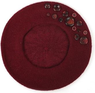 Generic B&eacute;rets en laine &agrave; faire soi-m&ecirc;me, avec boutons et perles, for femmes &eacute;l&eacute;gantes chaudes, for lhiver Pour lautomne et lhiver(Wine Red)