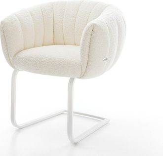 DELIFE Freischwinger Jada-Flex Boucl&eacute; Wei&szlig; Freischwinger flach Wei&szlig; Taschenfederkern, Esszimmerst&uuml;hle