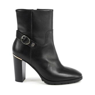 Tommy Hilfiger Schwarze Leder Stiefeletten Schnallen Akzent - - Shoes - Damen - Schwarzk - 41 EU