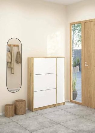 Dmora Schuhschrank mit vier Öffnungen und doppelter Tiefe, Eichenfarbe, 98,8 x 123,6 x 24,05 cm