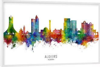 artboxONE Poster mit wei&szlig;em Rahmen 45x30 cm St&auml;dte Algier Algerien Skyline txt - Bild algier algier aquarell
