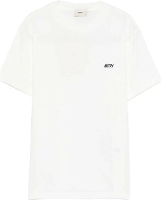 Autry Femme, Tops, Blanc, Taille: 40 FR Logo Cotton T-shirt