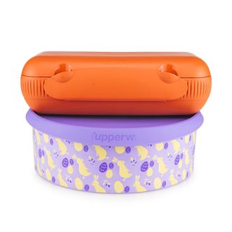 Tupperware Ergonomica 2,4 L Ostern helles lila Serviersch&uuml;ssel + Kolumbus Eierbox ziegelrot f&uuml;r 10x Eier (inkl. Joghurtbecher)