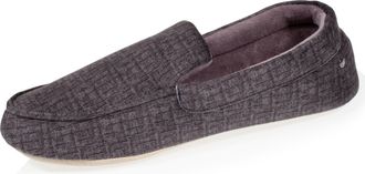 Isotoner Hausschuhe Mokassins f&uuml;r Herren, ultra-bequem und leicht, aus Bio-Baumwolle und Ledersohle, anthrazit, 44 EU