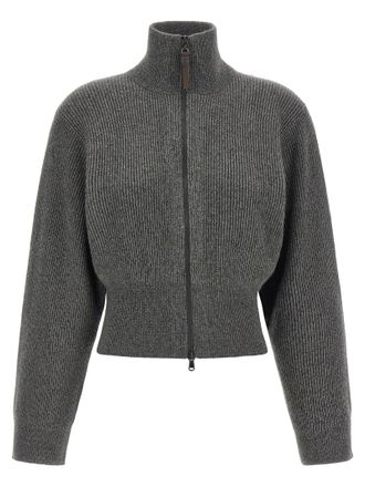 Brunello Cucinelli Ribbed Cashmere Cardigan - Gray