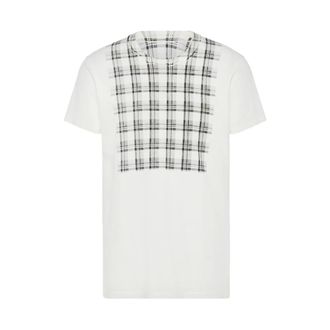 Maison Margiela Homme, Tops, Blanc, Taille: L T-shirt en coton avec empi&egrave;cement &agrave; carreaux