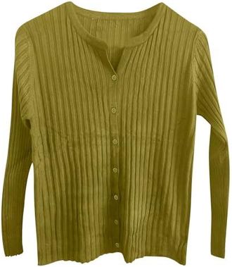 Generico Cardigan oversize court en tricot à manches longues ouvert sur le devant, uni, avec poches, veste en tricot pour femme élégante et col rond, citronier