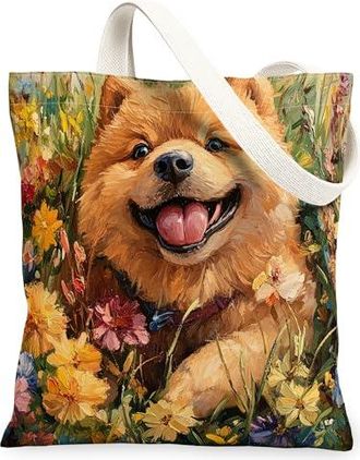 Generic Sac fourre-tout en toile pour le shopping 33 x 38 cm, motif fleurs color&eacute;es, sac d&eacute;picerie r&eacute;utilisable pour femme, animal domestique, voyage, peintur