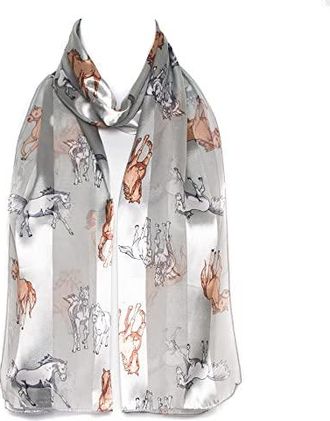 Hat To Socks Foulard en Mousseline de Satin avec Motif Cheval, Course de Cheveux Ascot, &Eacute;quitation (Gris/Argent)