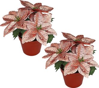 Generic Weihnachtsdekoration, 2 Stück, künstlicher Weihnachtsstern im Topf, künstliche Bonsai-Blume, Topfpflanze für Zuhause, Esstisch und Schreibtisch (Roség
