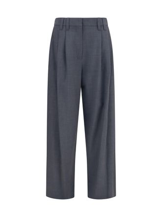 Brunello Cucinelli Monili-Embellished, Double-Pleated Trousers - Gray