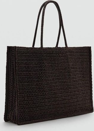 Mango Sac cabas fibre naturelle chocolat - Femme - Taille unique - MANGO