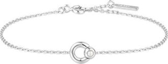 Ania Haie Chic Creator Hoop Freshwater Pearl Bracelet pour femme en argent sterling 925, orné dune perle, longueur : 16,5 cm + rallonge de 2 cm, emballage cadea