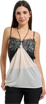 Fracomina Femme, Tops, Multicolore, Taille: 44 FR Top sans manches avec motifs de fleurs et de strass