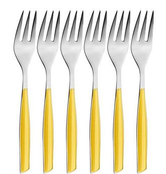 Bugatti Glamour, Lot de 6 fourchettes à Dessert en Acier Inoxydable 18/10 et poignée Jaune, emballé dans Une boîte Cadeau, va au Lave-Vaisselle