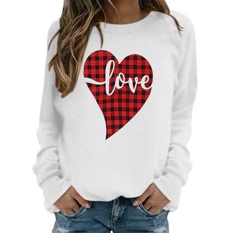 Generic Sweat-shirt de Saint-Valentin 2026 pour femmes, sweatshirts de Saint-Valentin &agrave; manches longues et col rond, pull tendance graphique, blanc, XXL