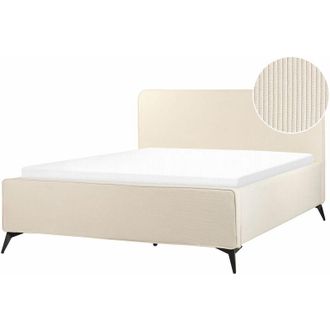 Beliani Bett mit Lattenrost Cord VALOGNES 160 x 200 cm Hellbeige