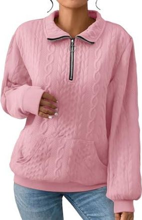 Generic Sweat-shirt à fermeture éclair quart de longueur moyenne pour femme - Pulls en tricot torsadé - Pull à capuche uni avec poches - Chemisier - Hauts cha