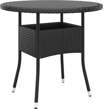 vidaXL Gartentisch &Oslash;80x75 cm Hartglas und Poly Rattan Schwarz - Vidaxl