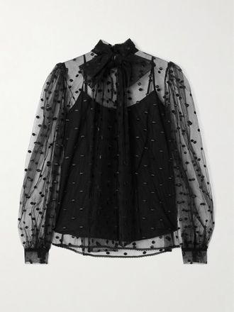 Costarellos Blouse En Point Desprit &Agrave; Noeud Lavalli&egrave;re - Noir