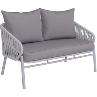Hhg [NEUWERTIG] Aluminium-Gartenbank HHG-220, Gartensofa Outdoor Sitzbank, Seilgeflecht Rope Stoff/Textil (180g/m&sup2;) hellgrau