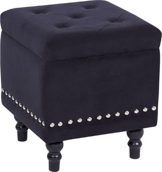 Beliani Hocker mit Stauraum und Nieten quadratisch Samt schwarz Glamour Look Loretto