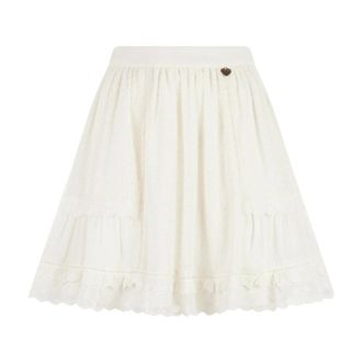 Twinset Femme, Jupes, Blanc, Taille: 38 FR Jupe Blanche Évasée avec Broderie en Dentelle