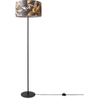 Paco Home Paco Home - Lampadaire Salon D&eacute;co Bureau Tr&eacute;pied Abat-Jour Rond Tissu Fleurs Jungle Design 6 (&Oslash;38 cm), Lampadaire &agrave; un pied - Noir