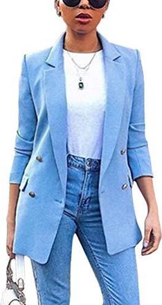 Minetom Femme Élégant Blazer à Manches Longues Slim Fit OL Bureau Affaires Veste De Costume Manteau Cardigan Blouson Jacket Bleu 50
