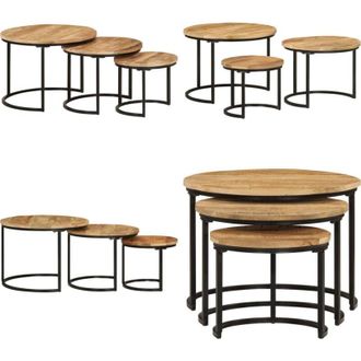 vidaXL Vidaxl - Satztische 3 Stk. Raues Massivholz Mango - Couchtisch - Mangoholz - Esszimmertisch - Wohnzimmertisch - Sideboard - Home & Living