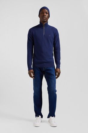 Eden Park Pull Col Camionneur Zipp&eacute; Uni En Coton Bleu Fonc&eacute; Coupe Regular