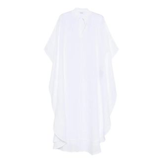 120% Lino Femme, Robes, Blanc, Taille: 42 FR Kaftan en Lin V &agrave; fentes lat&eacute;rales