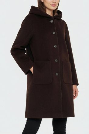 Gerard Darel Manteau droit &agrave; capuche en laine et angora - LANELLE - Cinnamon