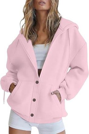 Generic Sweat-shirt &agrave; capuche pour femme Veste &agrave; capuche Bouton Veste &agrave; capuche Sweat &agrave; capuche Pull surdimensionn&eacute; Loisirs Sport T-shirt &agrave; manches longues Fe