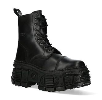 New Rock Bottes unisexe avec semelle TANK et fermeture &eacute;clair en cuir noir M.WALL083C-S5 (num&eacute;rique 40)