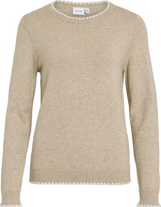 Vila Strickpullover mit Rundhalsausschnitt, Natural Melange, Medium