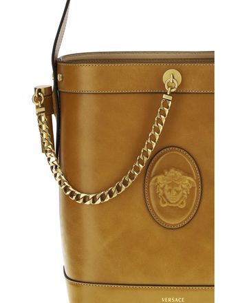 Versace Womens Bucket Bag Pivot Brown Leather Calf