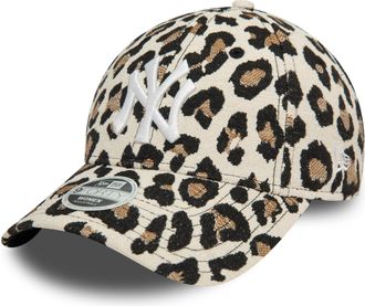 New Era New York Yankees Cap f&uuml;r Frauen mit Leopardenmuster Kappe verstellbar Sommer Animal Print beige - One-Size