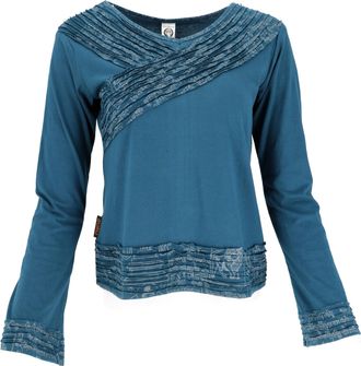 Guru Shop Langarmshirt Boho-chic, Mantra Shirt - Petrol, Damen, Baumwolle, Size:XL