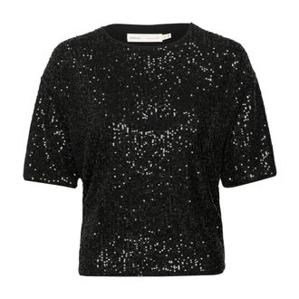 Inwear Femme, Blouses et Chemises, Noir, Taille: 34 FR Chemisier noir &agrave; paillettes avec demi-manches