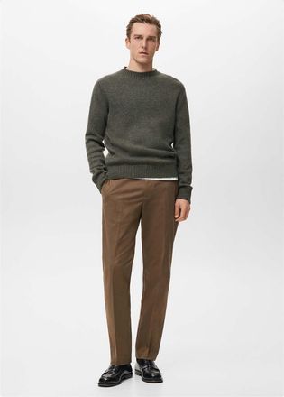 Mango Pull col c&ocirc;tel&eacute; en laine m&eacute;lang&eacute;e kaki - Homme - XXL - MANGO MAN