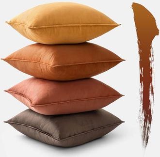 Miulee Lot De 4 Housses De Coussin en Velours 45x45cm Kaki Coussin Coussin Canape Housse De Coussin Coussin Canap&eacute; Gros Coussin De Canap&eacute; D&eacute;Licat Velours Cou