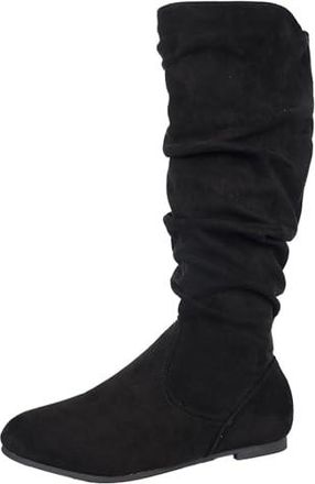 Generic Bottes hautes pour femme - Larges mollets confortables - &Eacute;l&eacute;gantes - Style r&eacute;tro - Couleur unie - Fermeture &eacute;clair lat&eacute;rale - Chaussures de marche pla