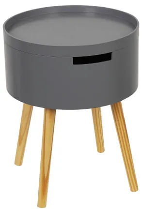 Xora Beistelltisch, Grau, Natur, Holz, Holzwerkstoff, Kiefer, massiv, rund, rund, 38x48.5x38 cm, Stauraum, herausnehmbares Tablett, einfacher Aufbau, Wohnz