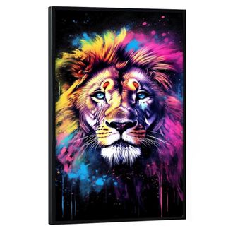 artboxONE Poster mit schwarzem Rahmen 60x40 cm Tiere Colorful Lion - Bild l&ouml;we aquarelll&ouml;we bunt