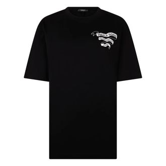Versace Besticktes Baumwoll-Jersey T-Shirt - - Tops - Herren - Schwarzk - S