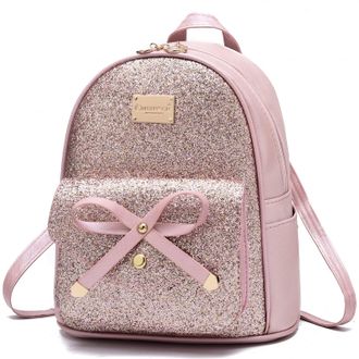 I Ihayner Niedlicher Pailletten Mini Rucksack Damen Kleine Schleifen Leder Tasche Modischer Rucksack Damen Gold Rosa