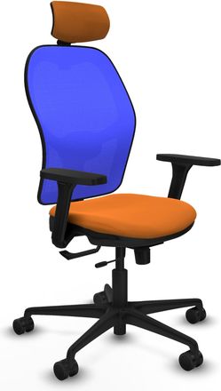 Piqueras y Crespo Ergonomischer Computerstuhl mit 3D-Armen, h&ouml;henverstellbarer Lendenwirbelst&uuml;tze und h&ouml;henverstellbarem Kopfteil, Blau/Orange