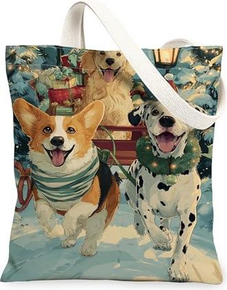 Generic Sacs fourre-tout en toile avec imprim&eacute; animal festif - R&eacute;utilisables - L&eacute;gers et lavables - Avec bandouli&egrave;re, multicolore, 13x15 Inch