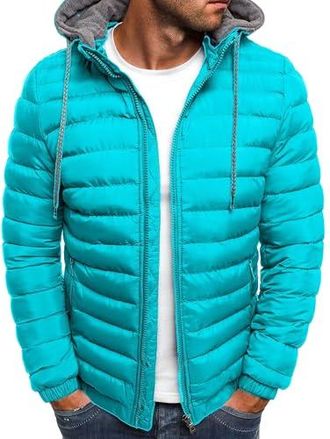 Generic Doudoune dhiver matelass&eacute;e isolante pour homme &agrave; capuche, l&eacute;g&egrave;re et pliable avec fermeture &eacute;clair int&eacute;grale, veste matelass&eacute;e &eacute;paisse, Bleu 3, XL